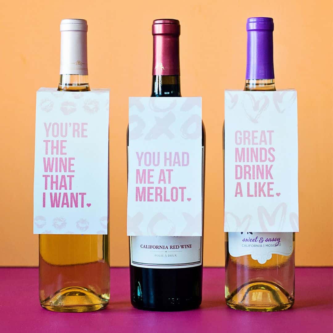 Valentine's Wine Bottle Tags Printable - Wine Puns (6 Designs)
