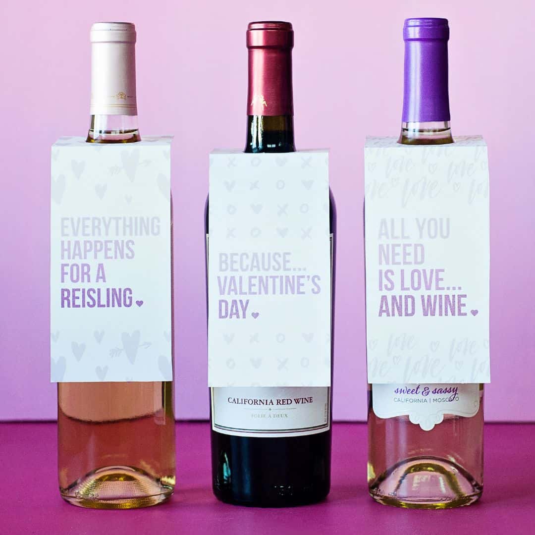 Valentine's Wine Bottle Tags Printable - Wine Puns (6 Designs)